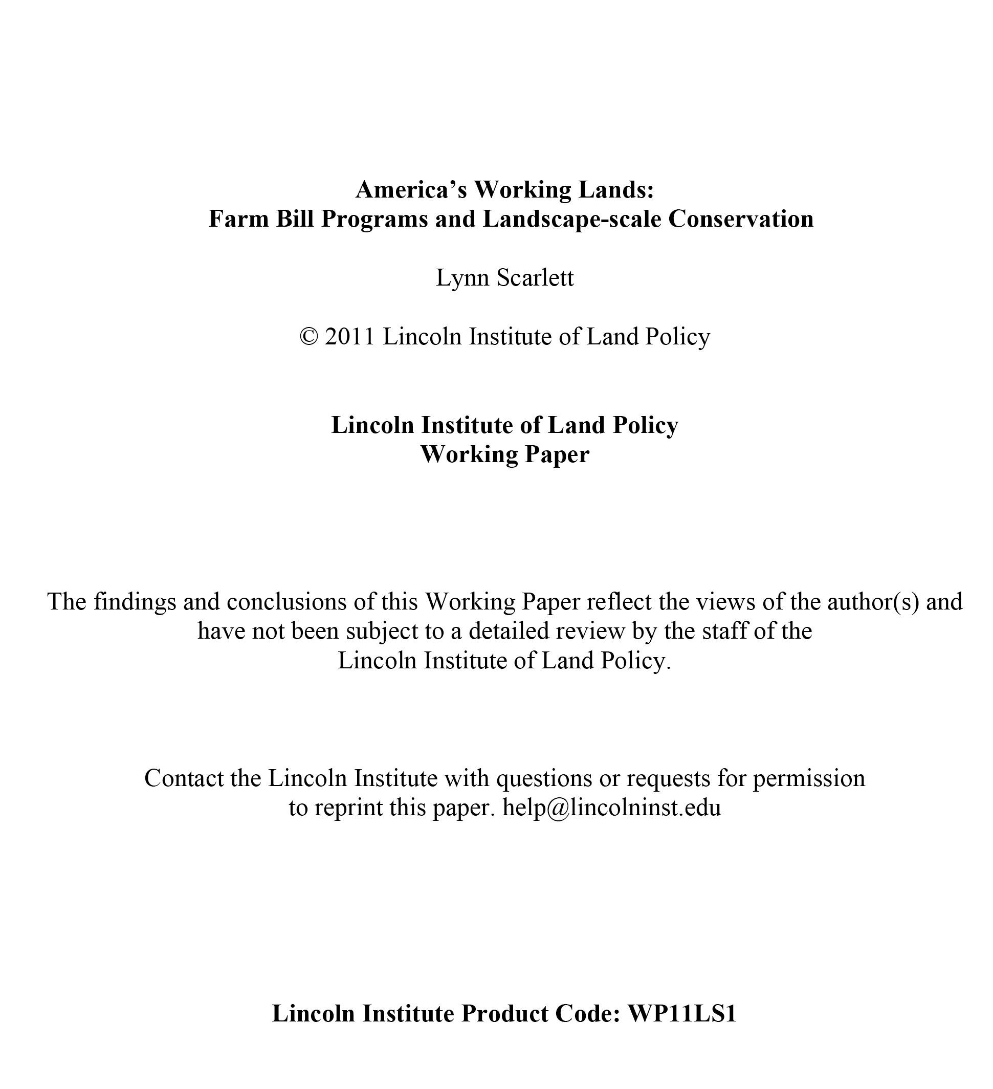 America’s Working Lands: Farm Bill Programs and Landscape-scale ...