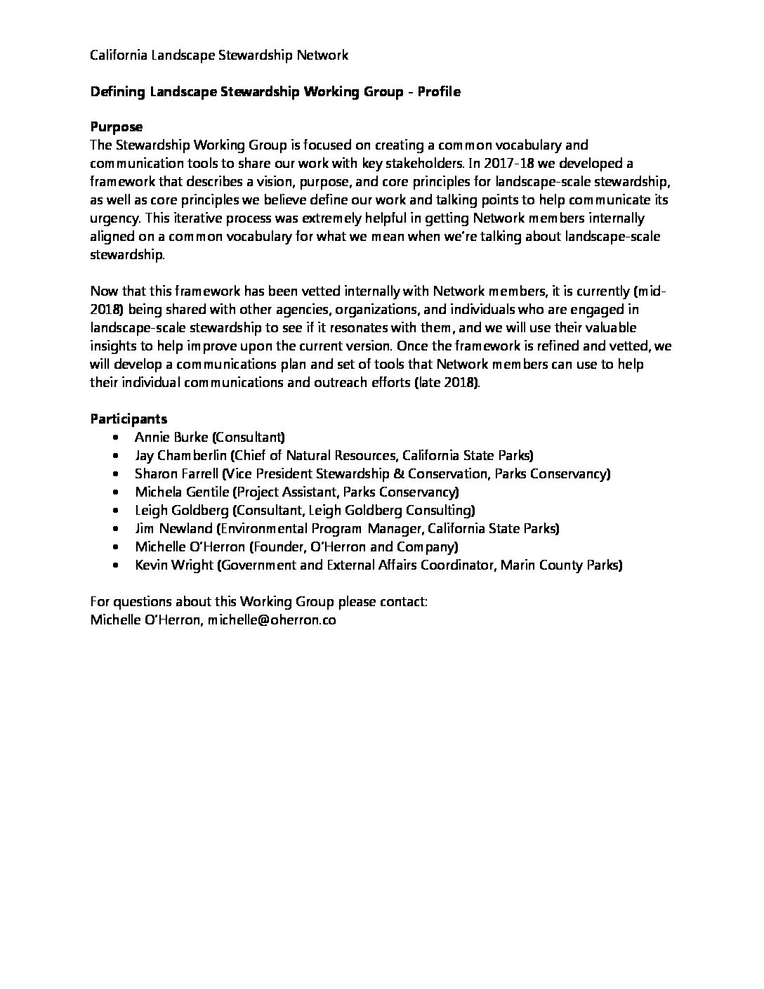 Defining Stewardship Working Group Profile - Network for Landscape ...
