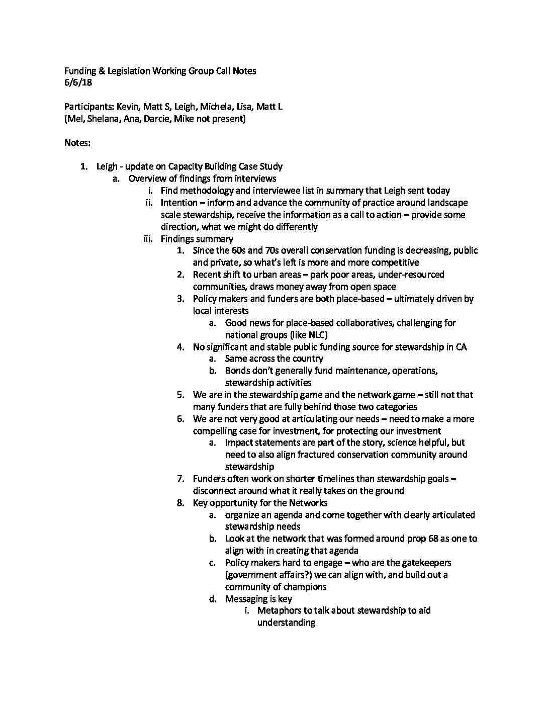 Funding & Legislation Call Notes 6-6-18 - Network for Landscape ...