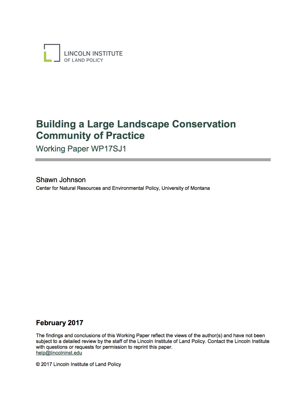Building a Large Landscape Conservation Community of Practice: A ...