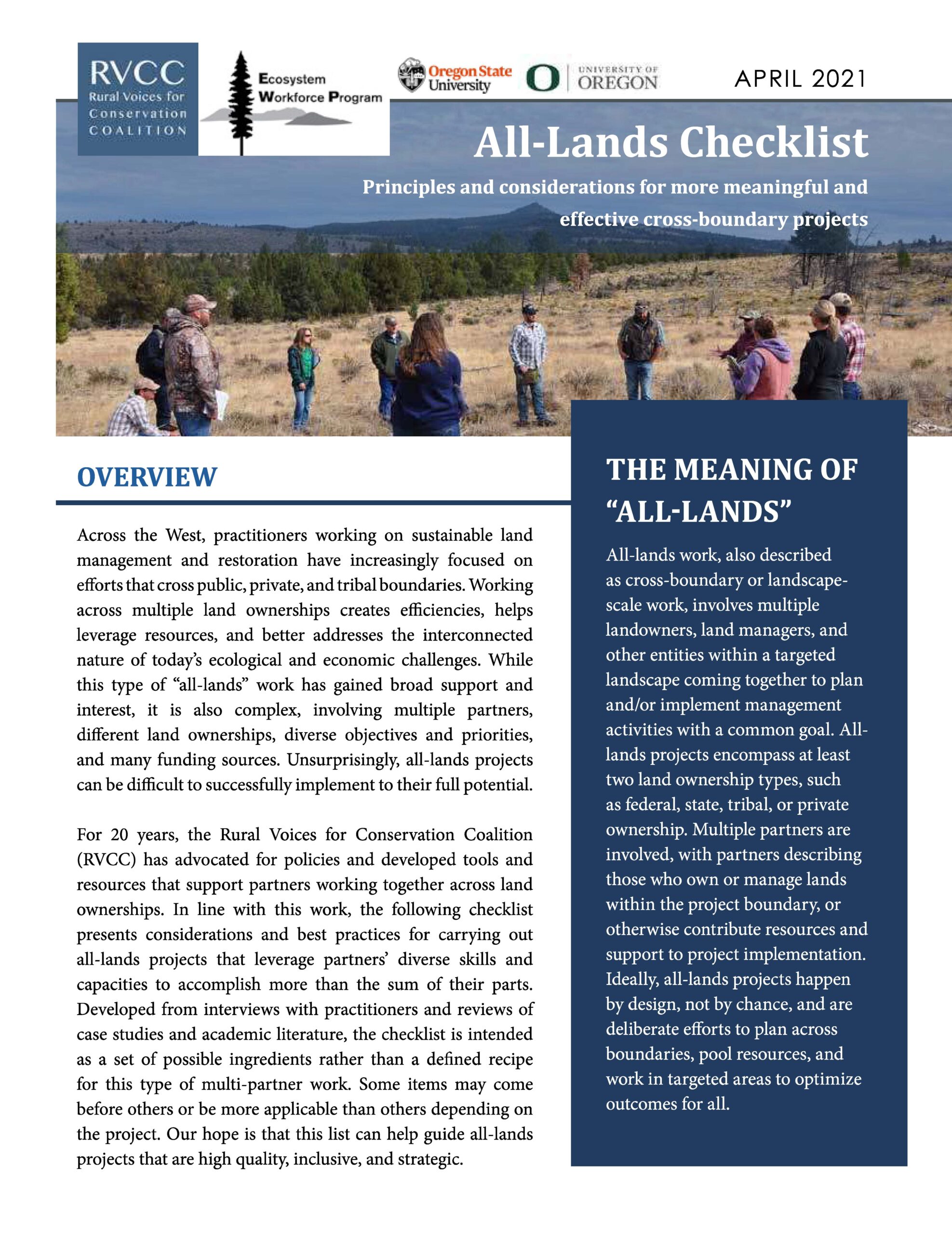 All-Lands Checklist Principles and considerations for more meaningful ...